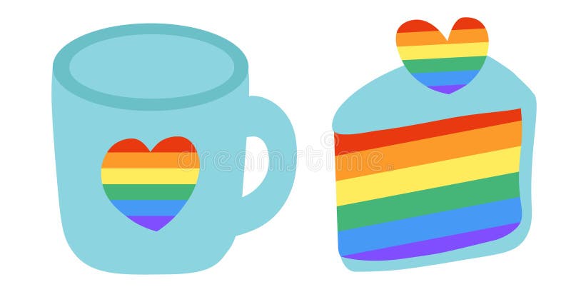 Cute LGBT Cup and Cake Isolated on White Background. LGBTQ. Symbol of ...