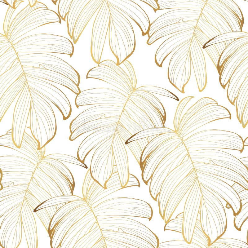 Luxury Gold Background. Floral Seamless Pattern, Golden Tropical Split ...