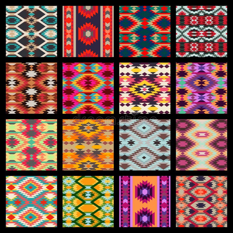 Geometric Rug Pattern Set - Visualization of Ethnic Tribal Ornament ...
