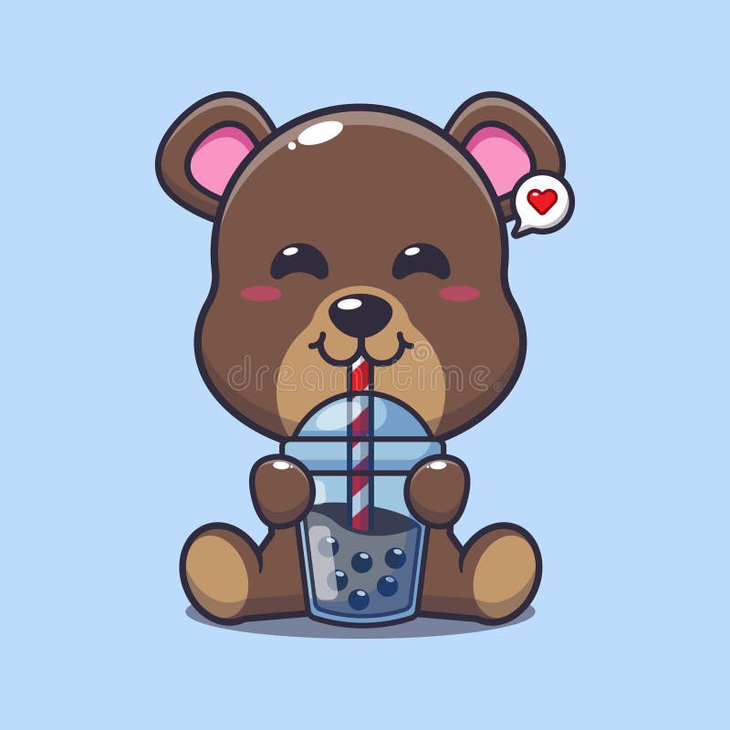 Bear Drink Boba Milk Tea Cartoon Vector Illustration. Stock Vector ...