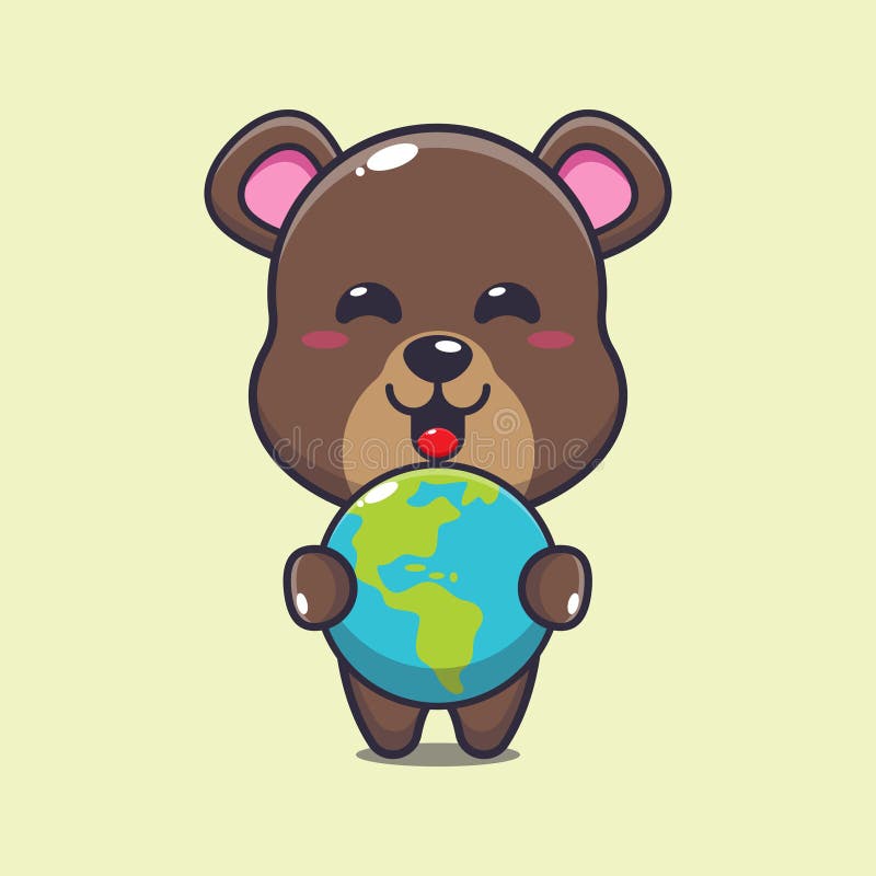 Cute Bear Cartoon Vector Illustration Hugging Earth. Stock Vector ...