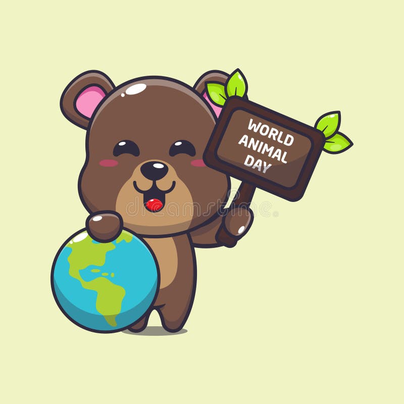 Cute Bear Cartoon Vector Illustration in World Animal Day. Stock Vector ...