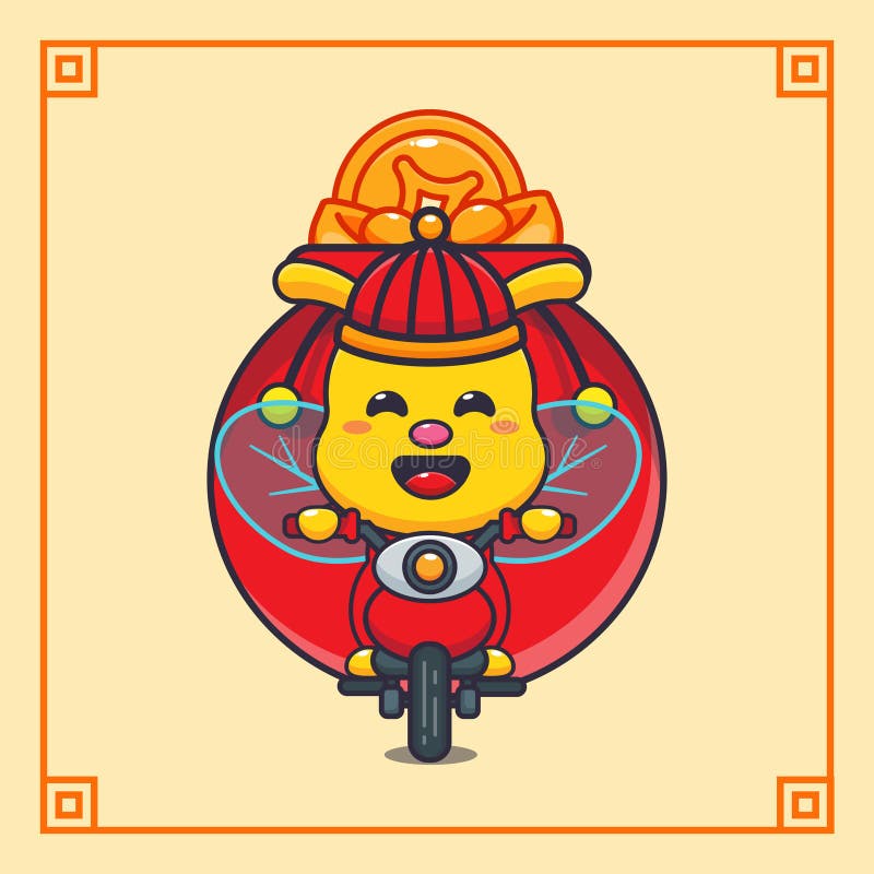 Cute Bee Riding a Motorcycle with a Lot of Gold in Chinese New Year ...