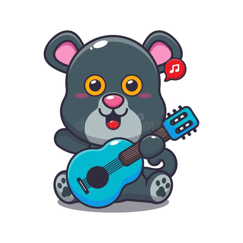 Cute Panther Playing Guitar Cartoon Vector Illustration. Stock Vector ...