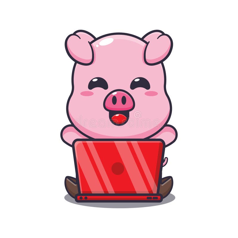 Cute Pig with Laptop Cartoon Vector Illustration. Stock Vector ...
