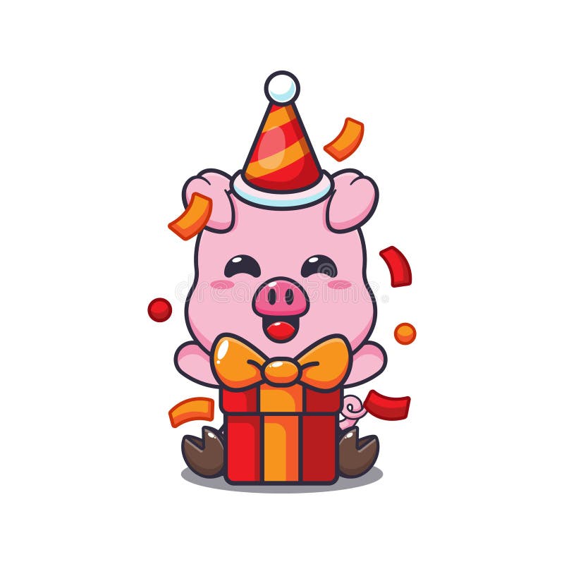 Cute Pig in Birthday Party Cartoon Vector Illustration. Stock Vector ...