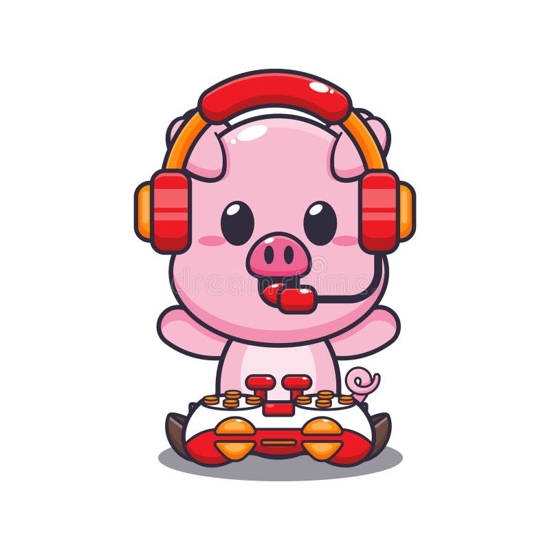 Cute Pig Gamer Cartoon Vector Illustration. Stock Vector - Illustration ...
