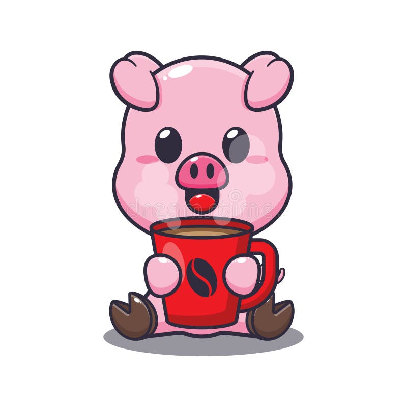 Cute Pig with Hot Coffee Cartoon Vector Illustration. Stock Vector ...