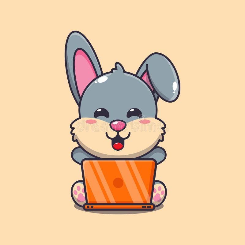 Cute Rabbit with Laptop Cartoon Vector Illustration. Stock Vector ...