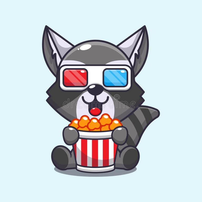 Raccoon Eating Popcorn and Watch 3d Movie Cartoon Vector Illustration ...