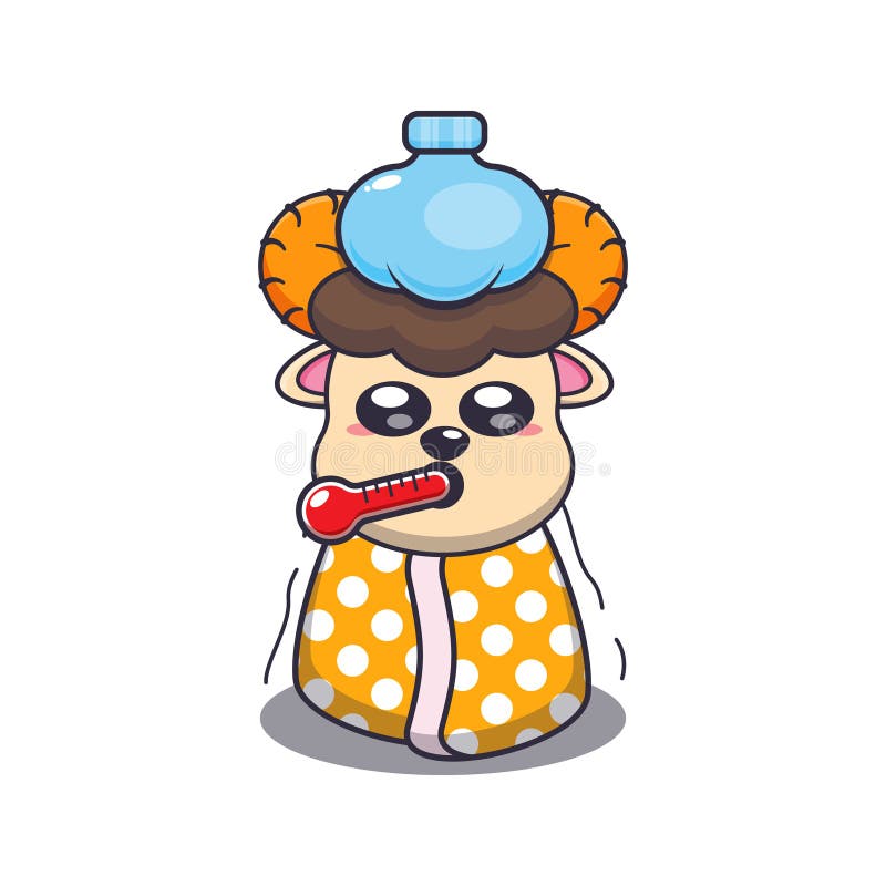 Cute Ram Sheep is Sick Cartoon Vector Illustration. Stock Vector ...