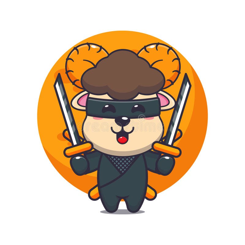 Cute Ninja Ram Sheep Cartoon Vector Illustration. Stock Vector ...