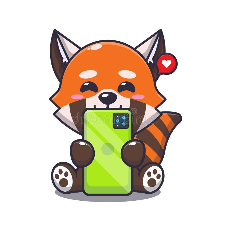Red Panda with Phone Cartoon Vector Illustration. Stock Vector ...