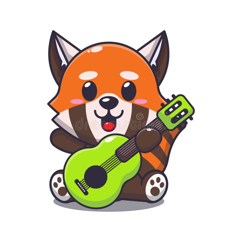 Red Panda Playing Guitar Cartoon Vector Illustration. Stock Vector ...