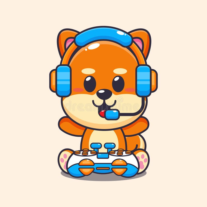 Cute Shiba Inu Gamer Cartoon Vector Illustration. Stock Vector ...
