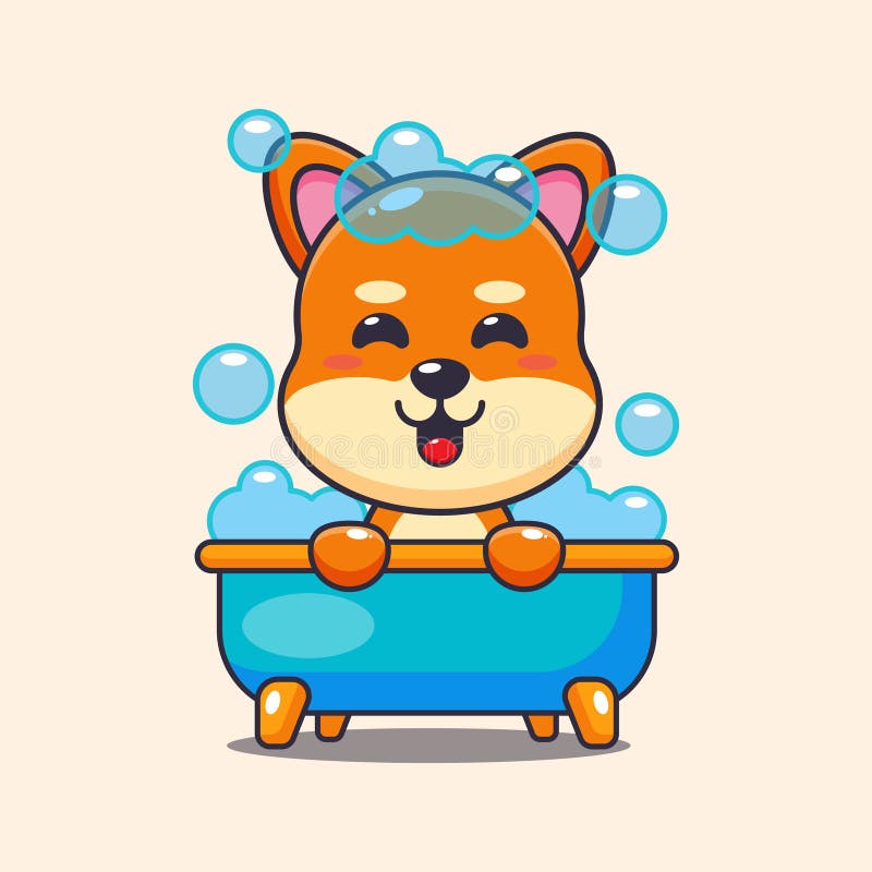 Cute Shiba Inu Taking Bubble Bath in Bathtub Cartoon Vector ...