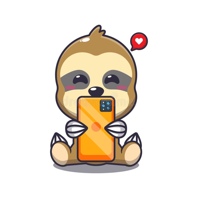 Cute Sloth with Phone Cartoon Vector Illustration. Stock Vector ...