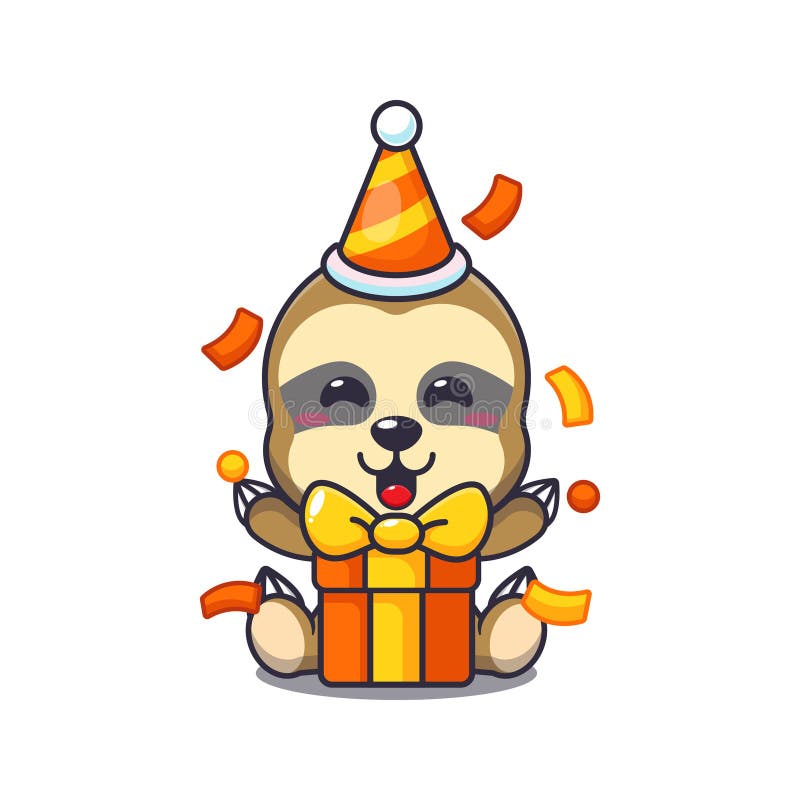 Cute Sloth in Birthday Party Cartoon Vector Illustration. Stock Vector ...