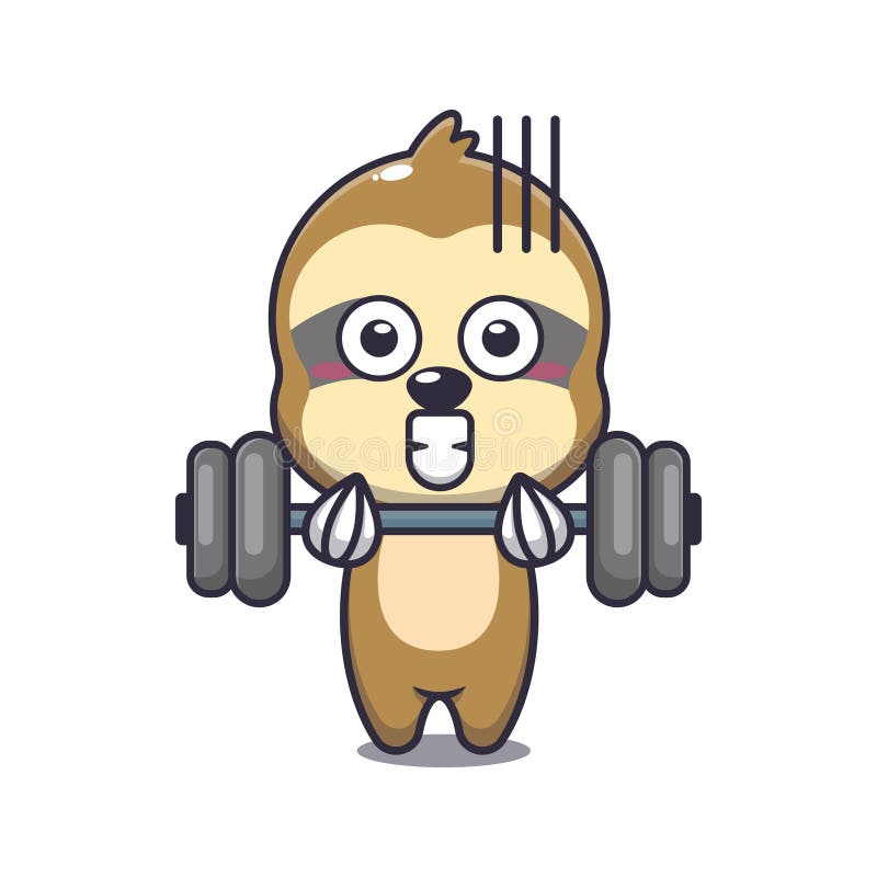 Happy Cartoon Sloth Lifting a Barbell in a Fun Illustration Stock ...
