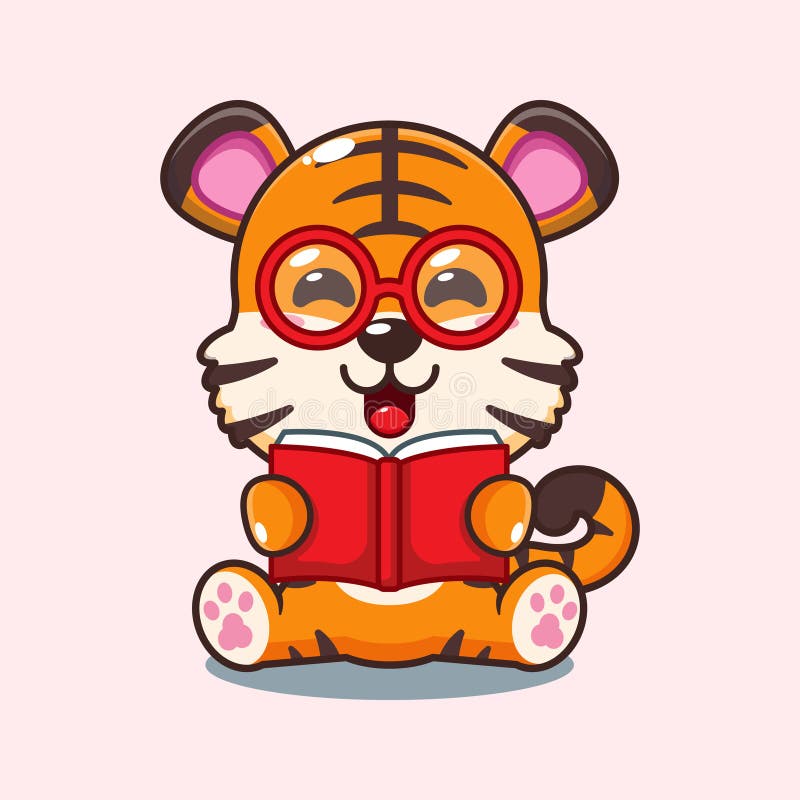 Tiger Reading a Book Cartoon Vector Illustration. Stock Vector ...