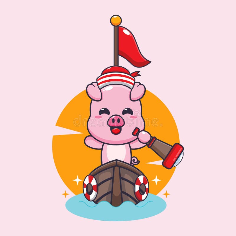 Cute Pig on the Boat Cartoon Vector Illustration. Stock Vector ...