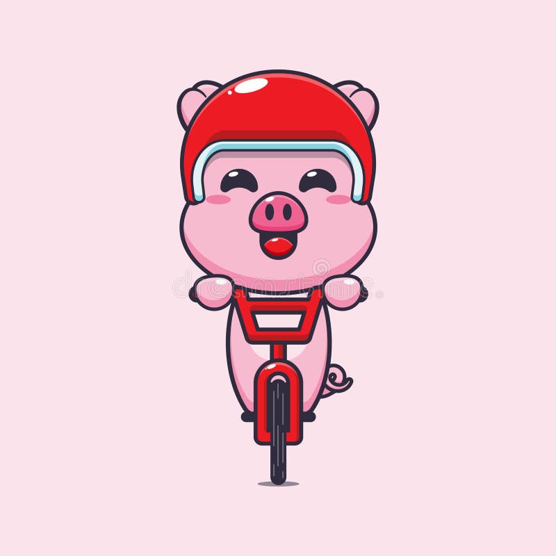 Cute Pig Ride on Bicycle Cartoon Vector Illustration. Stock Vector ...