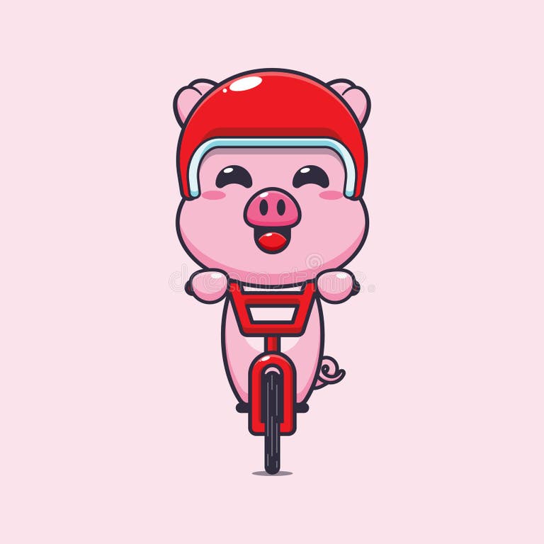 Cute Pig Ride on Bicycle Cartoon Vector Illustration. Stock Vector ...