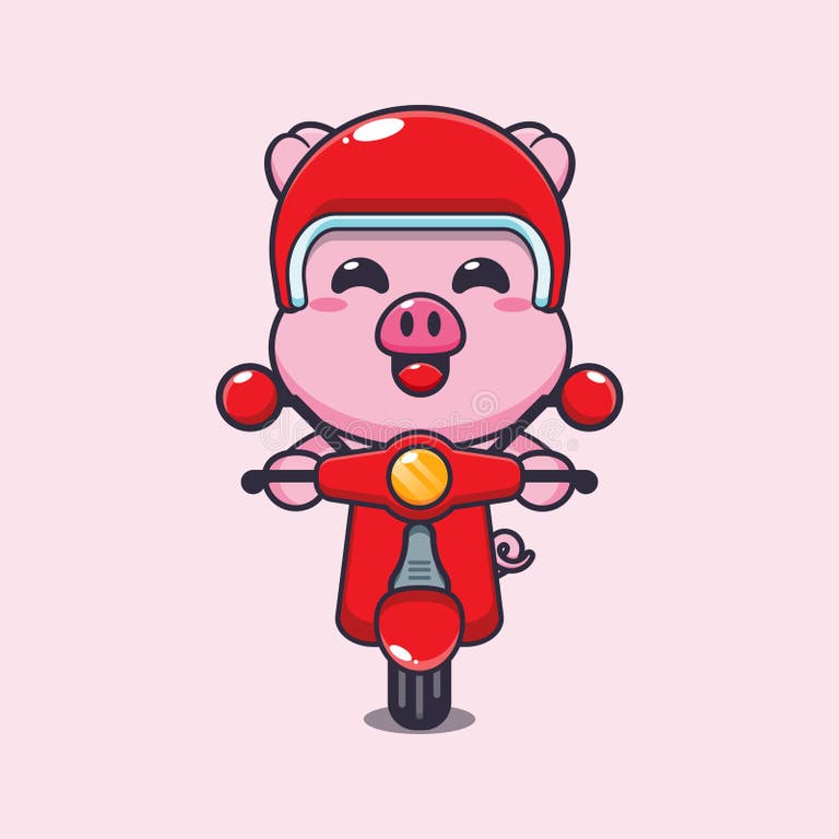 Cute Pig Ride on Scooter Cartoon Vector Illustration. Stock Vector ...