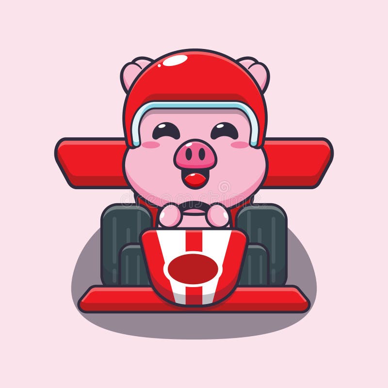Cute Pig Riding Race Car Cartoon Vector Illustration. Stock Vector ...