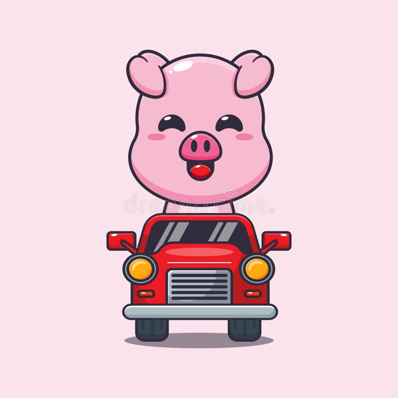 Cute Pig Ride on Car Cartoon Vector Illustration. Stock Vector ...