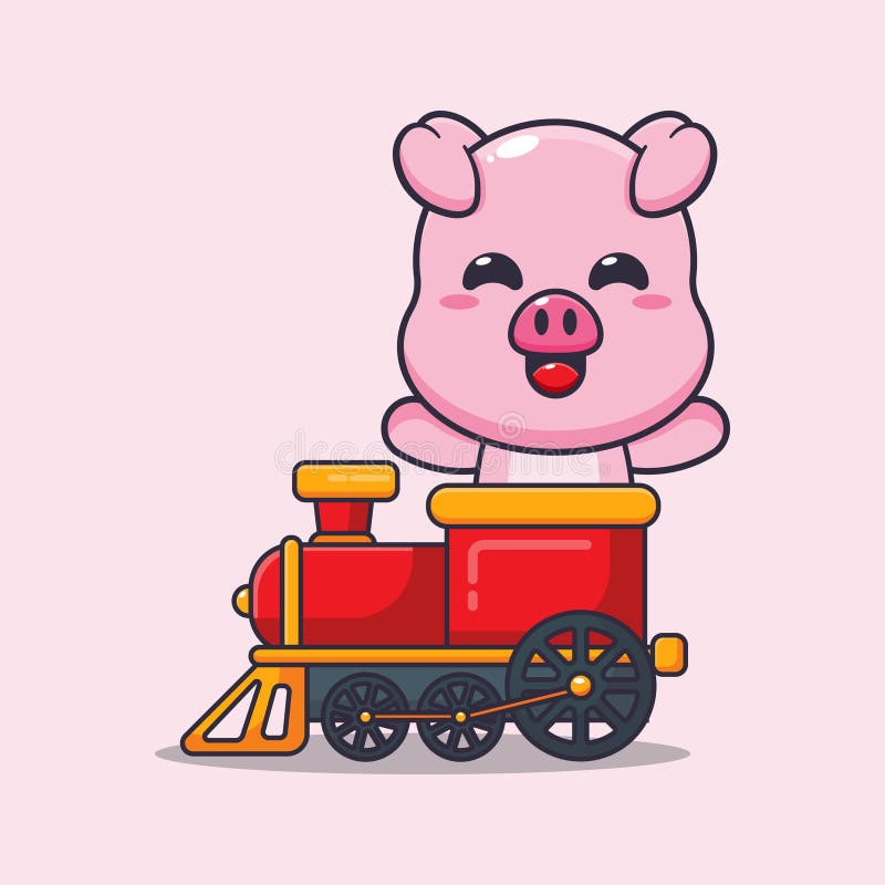Cute Pig Ride on Train Cartoon Vector Illustration. Stock Vector ...