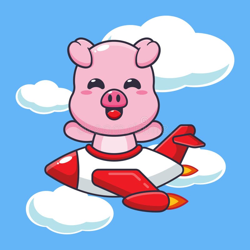 Cute Pig Ride on Plane Jet Cartoon Vector Illustration. Stock Vector ...