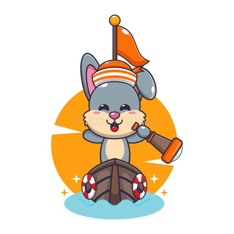 Cute Rabbit on the Boat Cartoon Vector Illustration. Stock Vector ...
