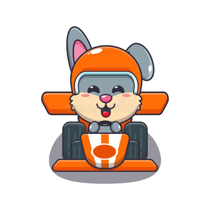 Cute Rabbit Riding Race Car Cartoon Vector Illustration. Stock Vector ...