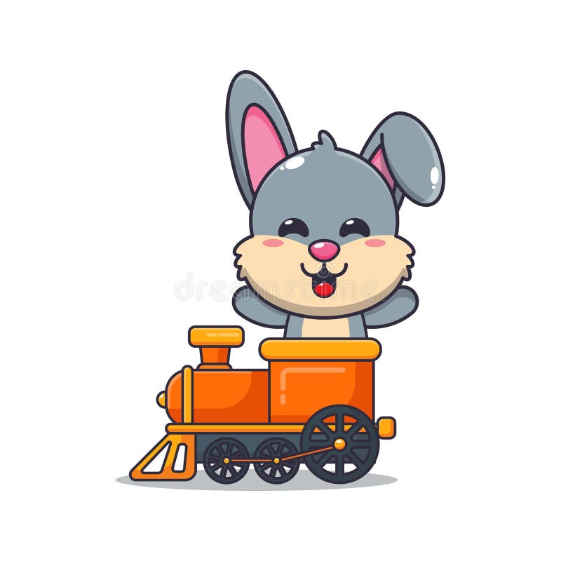 Cute Rabbit Ride on Train Cartoon Vector Illustration. Stock Vector ...