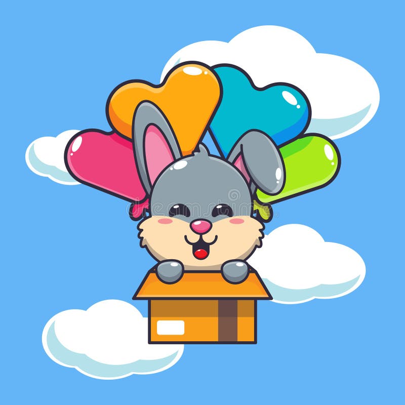 Cute Rabbit Fly with Balloon Cartoon Vector Illustration. Stock Vector ...