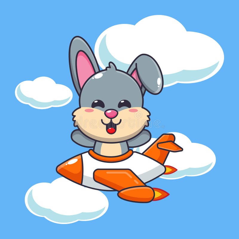 Cute Rabbit Ride on Plane Jet Cartoon Vector Illustration. Stock Vector ...