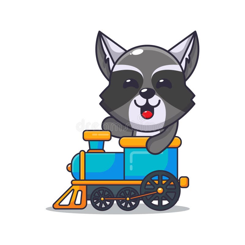 Cute Raccoon Ride on Train Cartoon Vector Illustration. Stock Vector ...