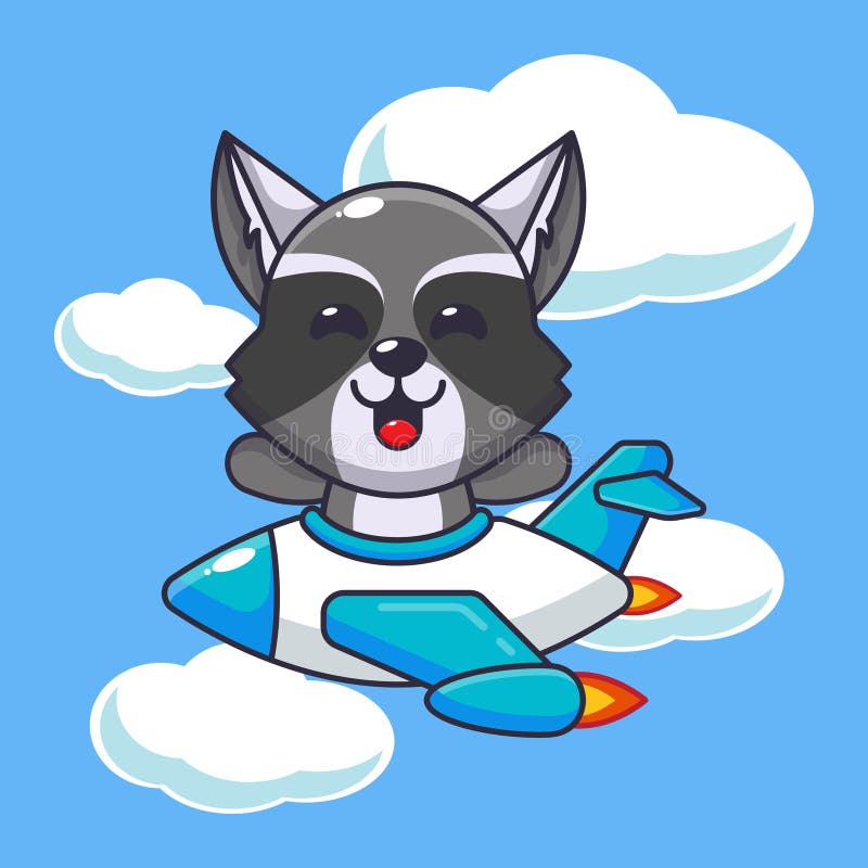 Cute Raccoon Ride on Plane Jet Cartoon Vector Illustration. Stock ...