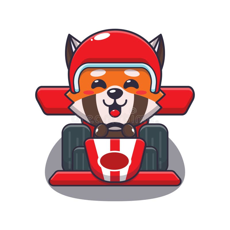 Cute Red Panda Riding Race Car Cartoon Vector Illustration. Stock ...