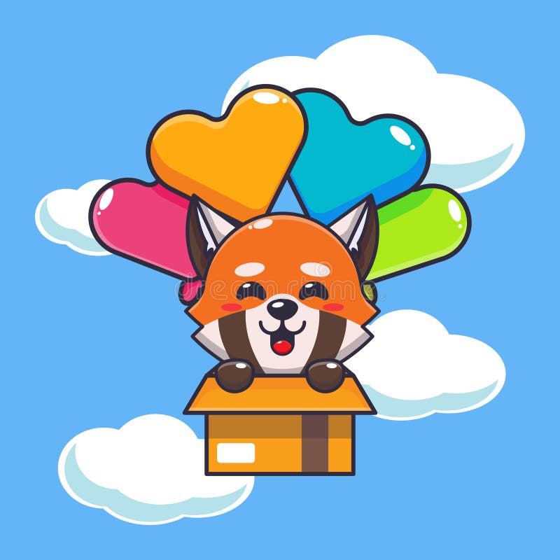 Cute Red Panda Fly with Balloon Cartoon Vector Illustration. Stock ...