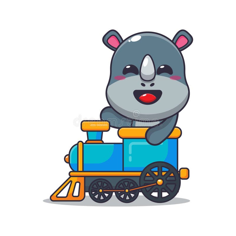 Cute Rhino Ride on Train Cartoon Vector Illustration. Stock Vector ...