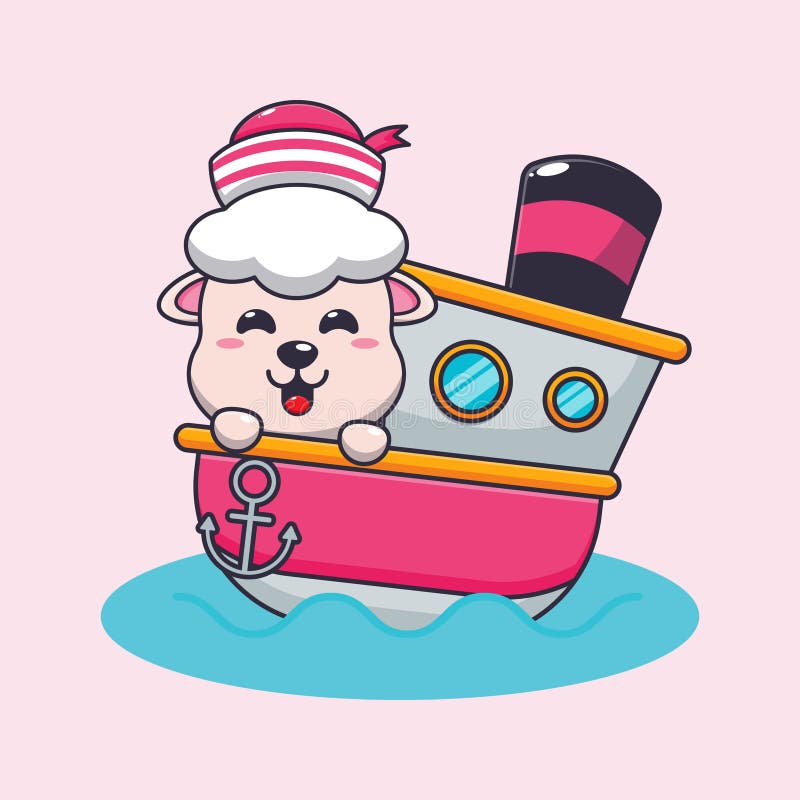 Cute Sheep on the Ship Cartoon Vector Illustration. Stock Vector ...