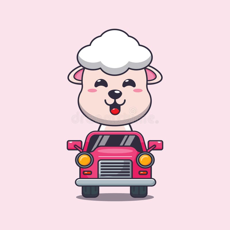 Cute Sheep Ride on Car Cartoon Vector Illustration. Stock Vector ...