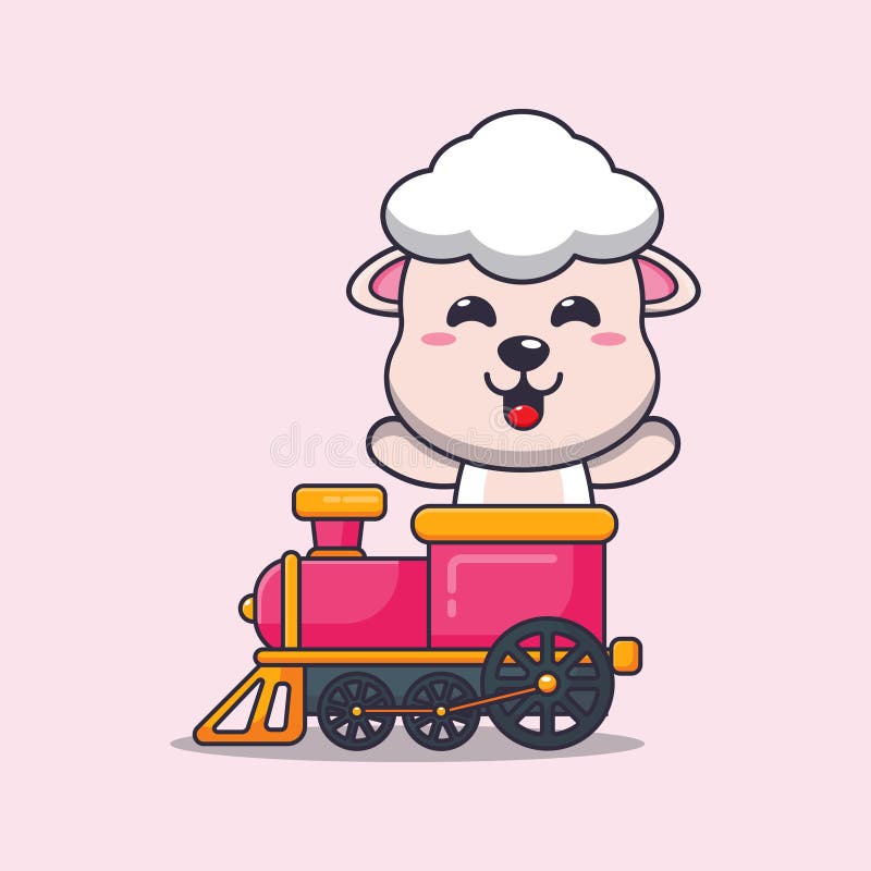 Cute Sheep Ride on Train Cartoon Vector Illustration. Stock Vector ...
