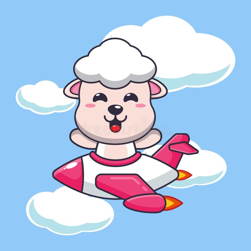 Cute Sheep Ride on Plane Jet Cartoon Vector Illustration. Stock Vector ...