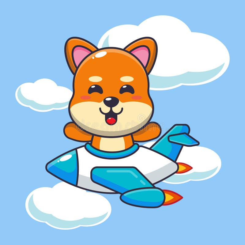 Cute Shiba Inu Ride on Plane Jet Cartoon Vector Illustration. Stock ...