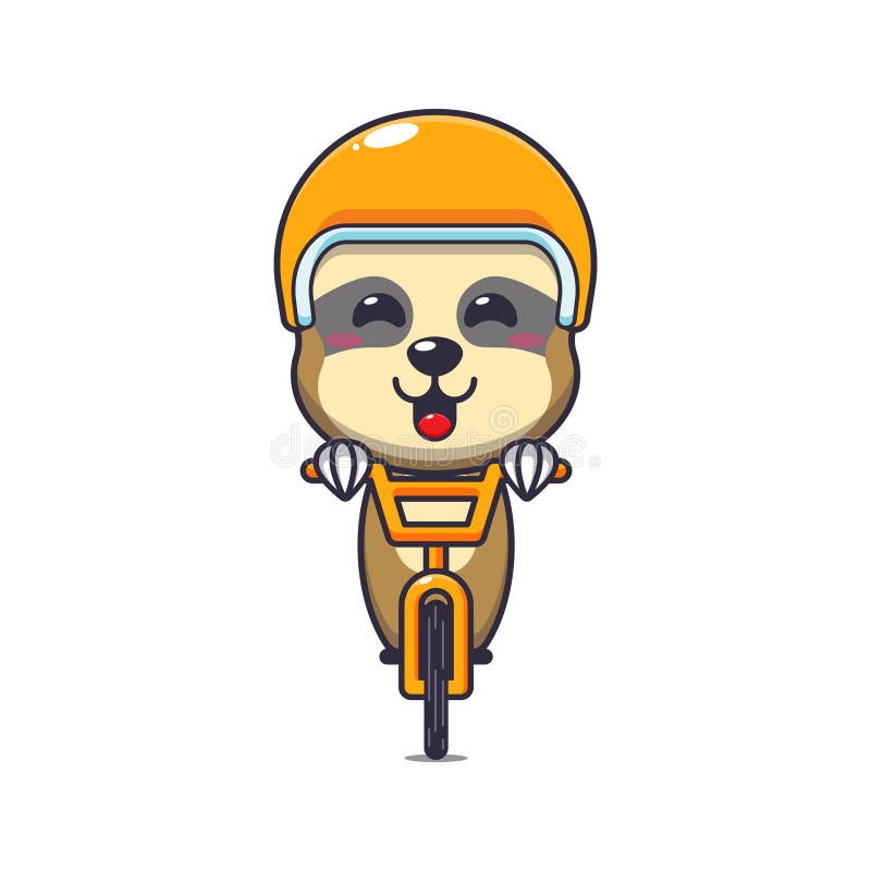Cute Sloth Mascot Cartoon Character Ride on Bicycle. Stock Vector ...