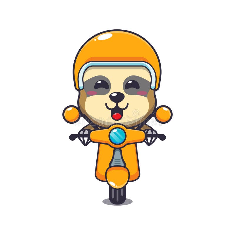 Cute Sloth Mascot Cartoon Character Ride on Scooter. Stock Vector ...
