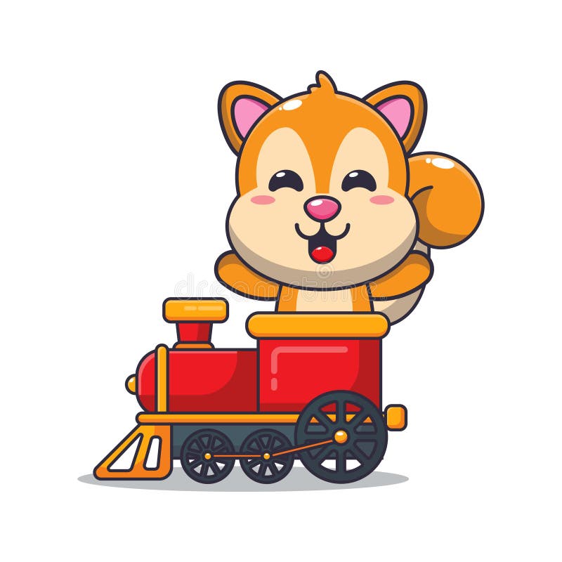 Cute Squirrel Ride on Train Cartoon Vector Illustration. Stock Vector ...